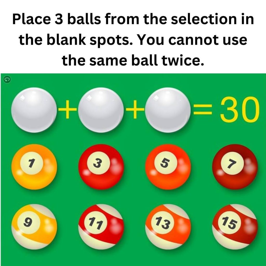 Make a sum of 30 from three balls - Daily Quiz and Riddles